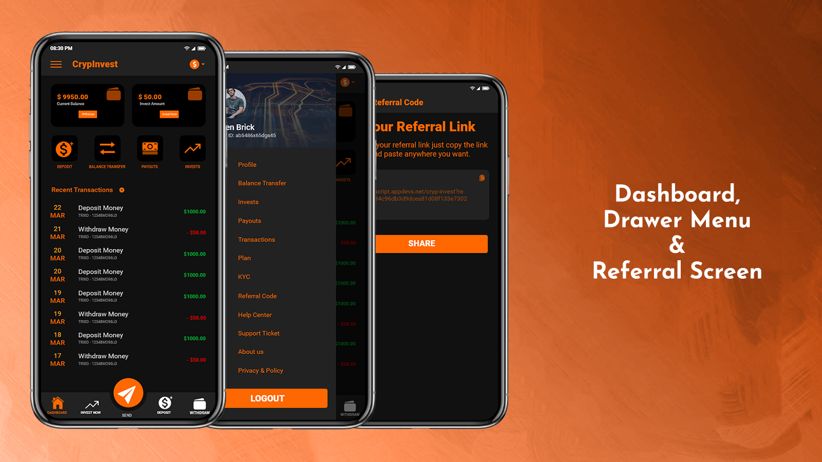 CrypInvest - Cryptocurrency Investment Platform Flutter App UI Kit by AppDevsX